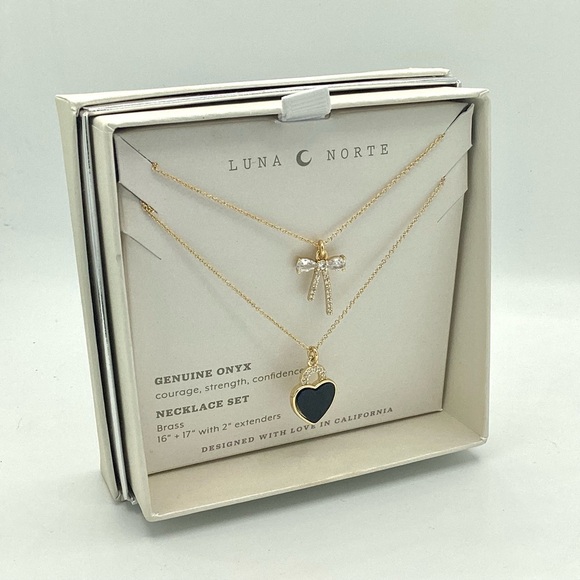 luna norte | Jewelry | Luna Norte Genuine Onyx Heart And Cz Bow ...